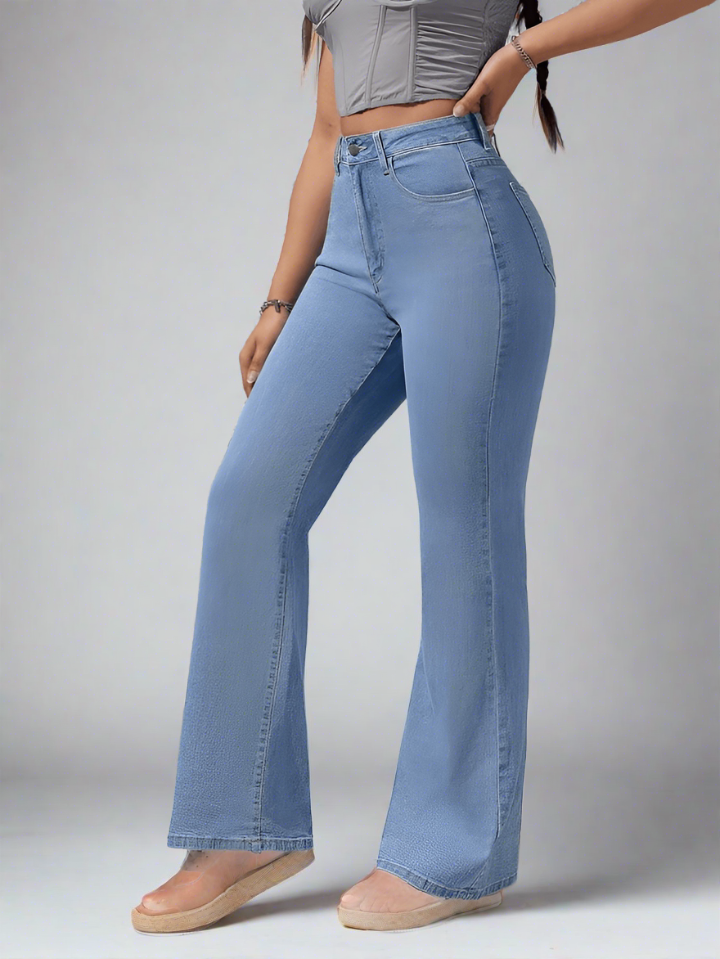 Jeans Campana Azules Mezclilla: Jeans de Alta Corte Azules Mujer Ahora ...