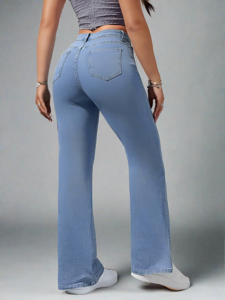Jeans Campana Azules Mezclilla: Jeans de Alta Corte Azules Mujer Ahora ...