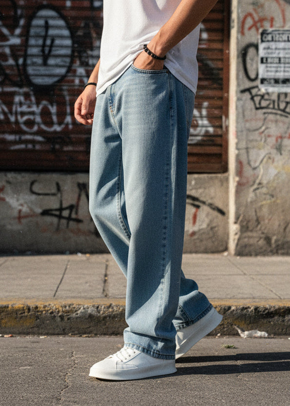 Baggy Jeans Azules Cielo Clásicos para Hombre | PDMX Jeans