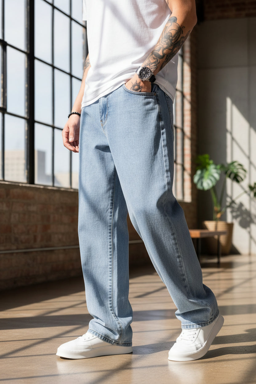 Baggy Jeans Azules Cielo Clásicos para Hombre | PDMX Jeans