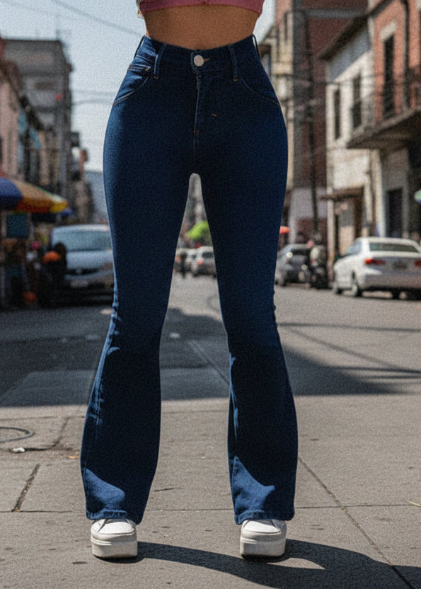 Pantalones Campana Azul Oscuro Mujer - PDMX Jeans