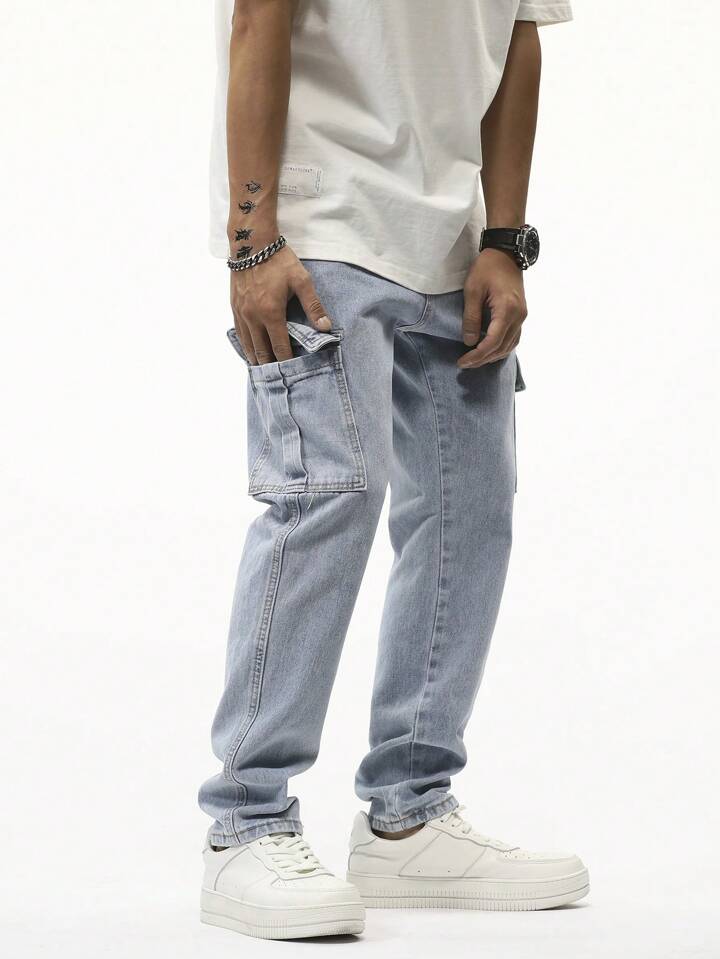 Cargo Jeans Hombre Azules Cielo Regulares | PDMX Jeans